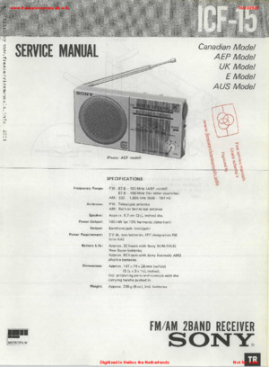 Sony ICF-15 Service Manual PDF Free Download