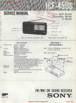 Sony ICF-450S Service Manual PDF Free Download